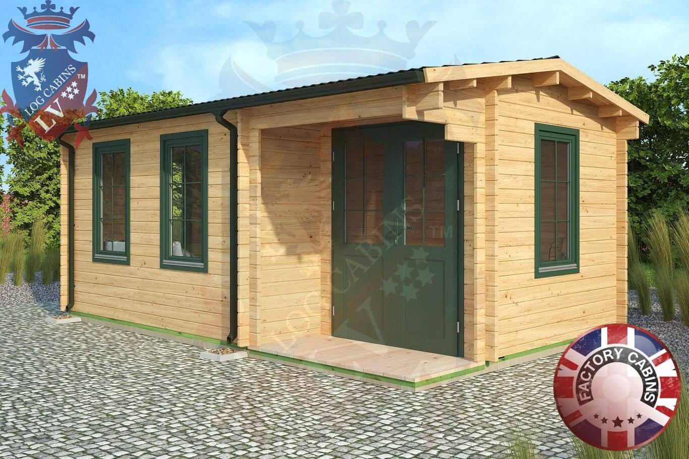 Log cabin Boxwell with Leighterton 5.5m x 3.5m | Factory Cabins